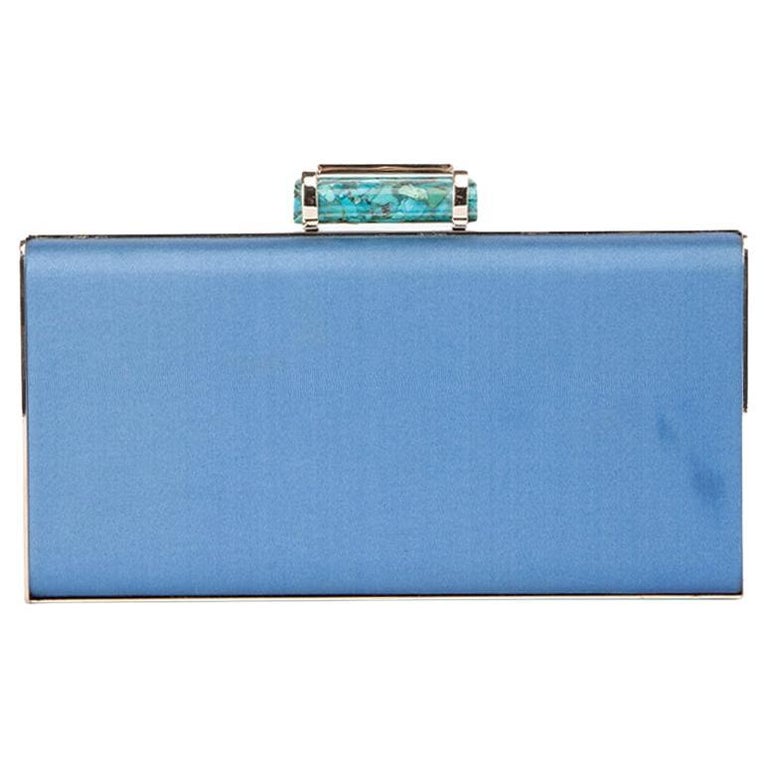 Carolina Herrera Women's Blue Satin Metal Frame Clutch For Sale at 1stDibs