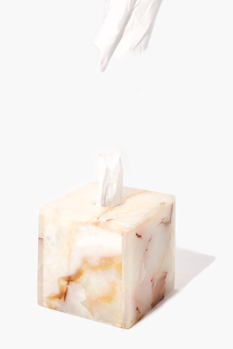 Carolina Tissue Holder, Cream Onyx Stone For Sale at 1stDibs