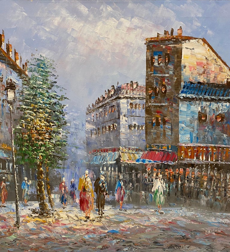 Paris France Street Scene Oil on Canvas Painting, Signed Burnett For ...