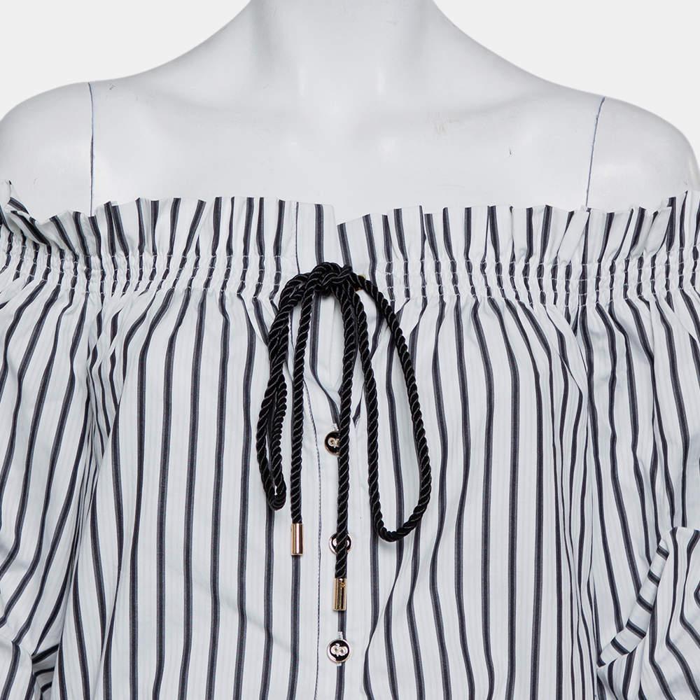 Caroline Constas White Striped Cotton Off Shoulder Ruffled Crop Top XS ...