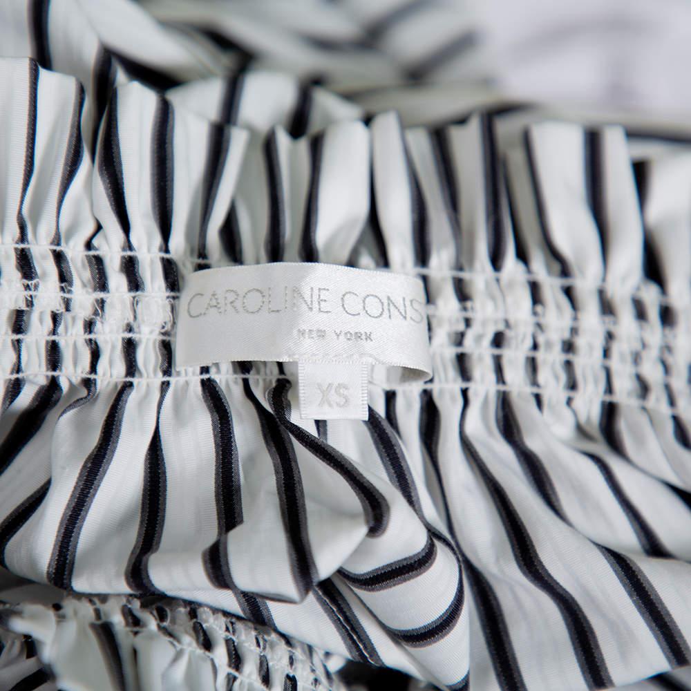 Caroline Constas White Striped Cotton Off Shoulder Ruffled Crop Top XS ...