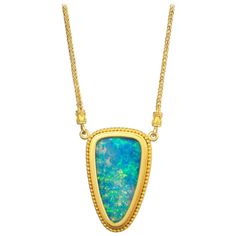 Carolyn Tyler Blue Australian Opal Necklace For Sale at 1stDibs