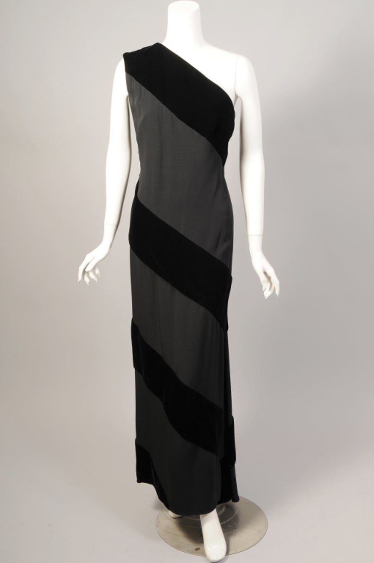 Carolyne Roehm Black Velvet and Black Crepe Evening Dress with Short ...