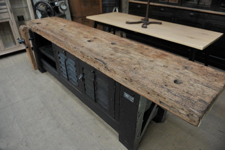 Carpenter Vice Work Bench circa 1930 with Shutter Doors at 1stDibs