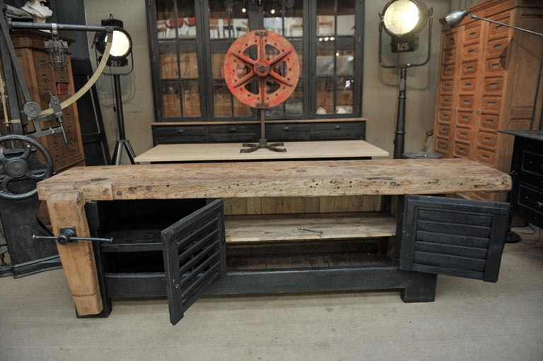 Carpenter Vice Work Bench circa 1930 with Shutter Doors at 1stDibs