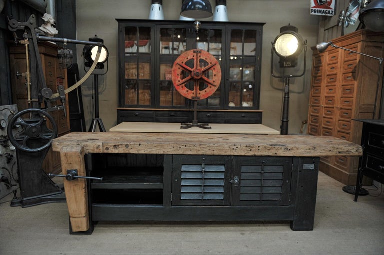 Carpenter Vice Work Bench circa 1930 with Shutter Doors at 1stDibs
