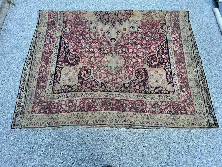 Carpet From A French Castle, Kirman Laver Old Late 19th For Sale at 1stDibs