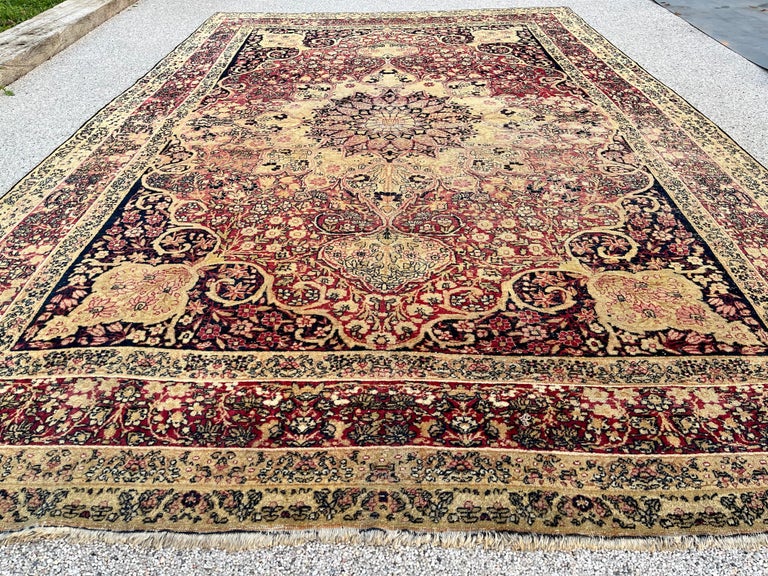 Carpet From A French Castle, Kirman Laver Old Late 19th For Sale at 1stDibs