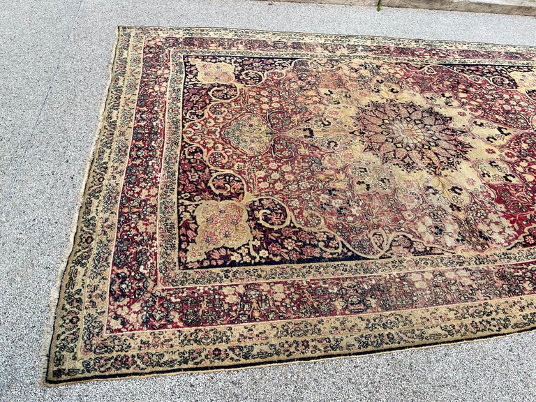 Carpet From A French Castle, Kirman Laver Old Late 19th For Sale at 1stDibs