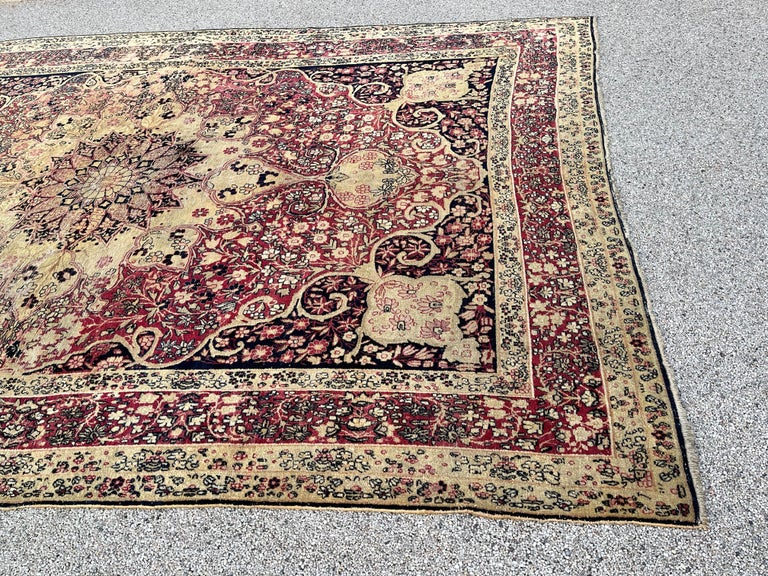Carpet From A French Castle, Kirman Laver Old Late 19th For Sale at 1stDibs