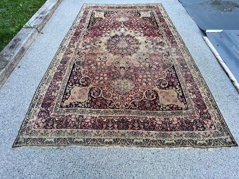 Carpet From A French Castle, Kirman Laver Old Late 19th For Sale at 1stDibs