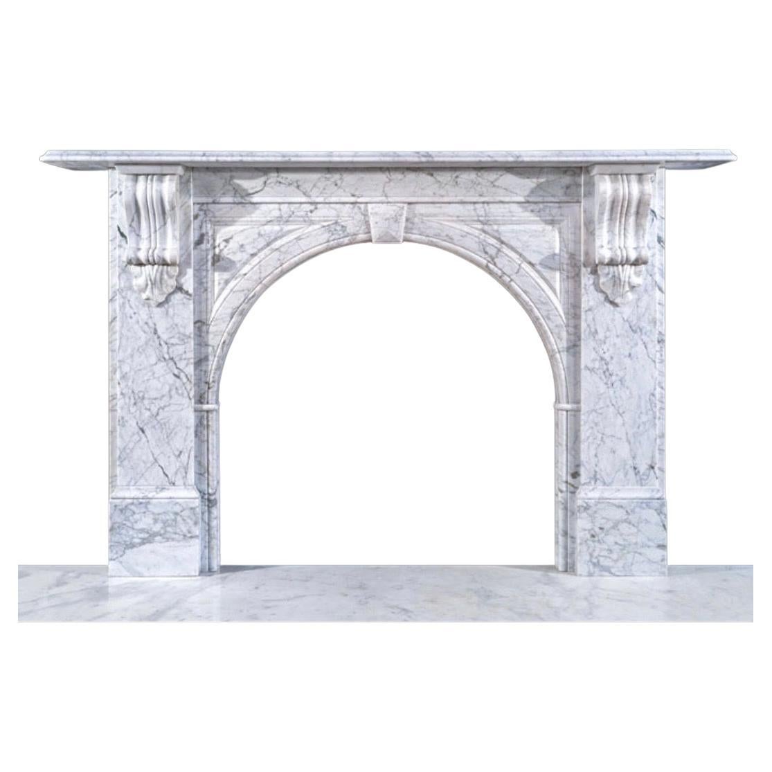 Carrara Marble Arched Victorian Style Fireplace For Sale at 1stDibs