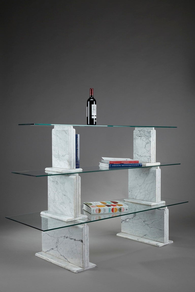 Carrara Marble Bookcase with Glass Shelves, 1970 For Sale at 1stDibs