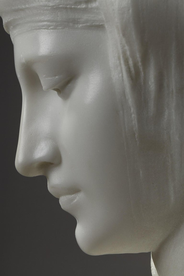 Carrara Marble Bust, "Woman with Veil and Crown of Flowers" at 1stDibs