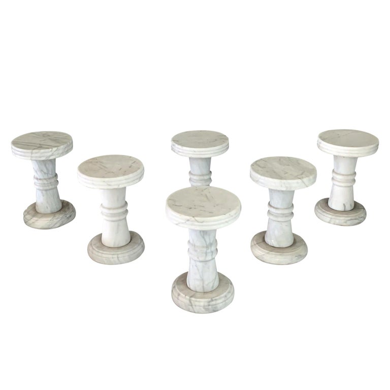 Carrara Marble Pedestal Stools at 1stDibs