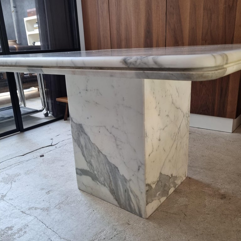 Carrara Marble Square Dining Table or Work Desk, Italy, 1980s at 1stDibs