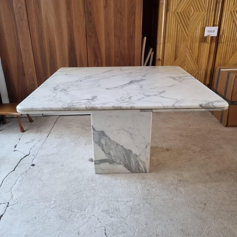 Carrara Marble Square Dining Table or Work Desk, Italy, 1980s at 1stDibs