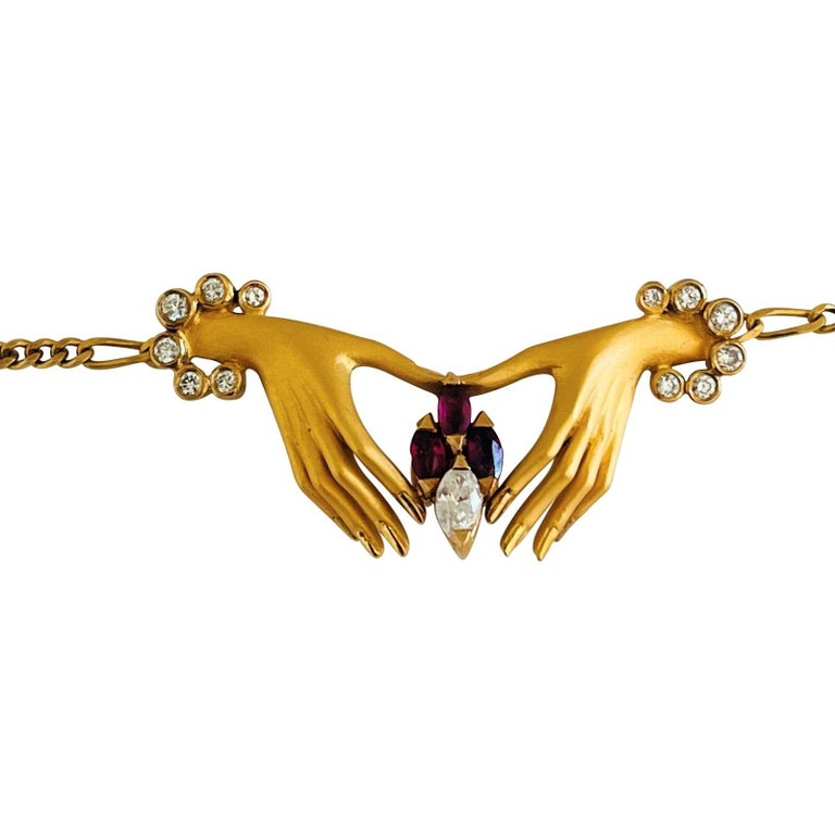 Carrera Y Carrera 18 Karat Yellow Gold Diamond and Ruby Hands Pendant ...