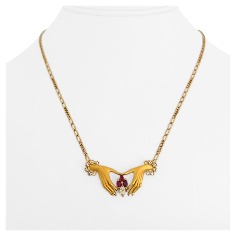 Carrera Y Carrera 18 Karat Yellow Gold Diamond and Ruby Hands Pendant ...