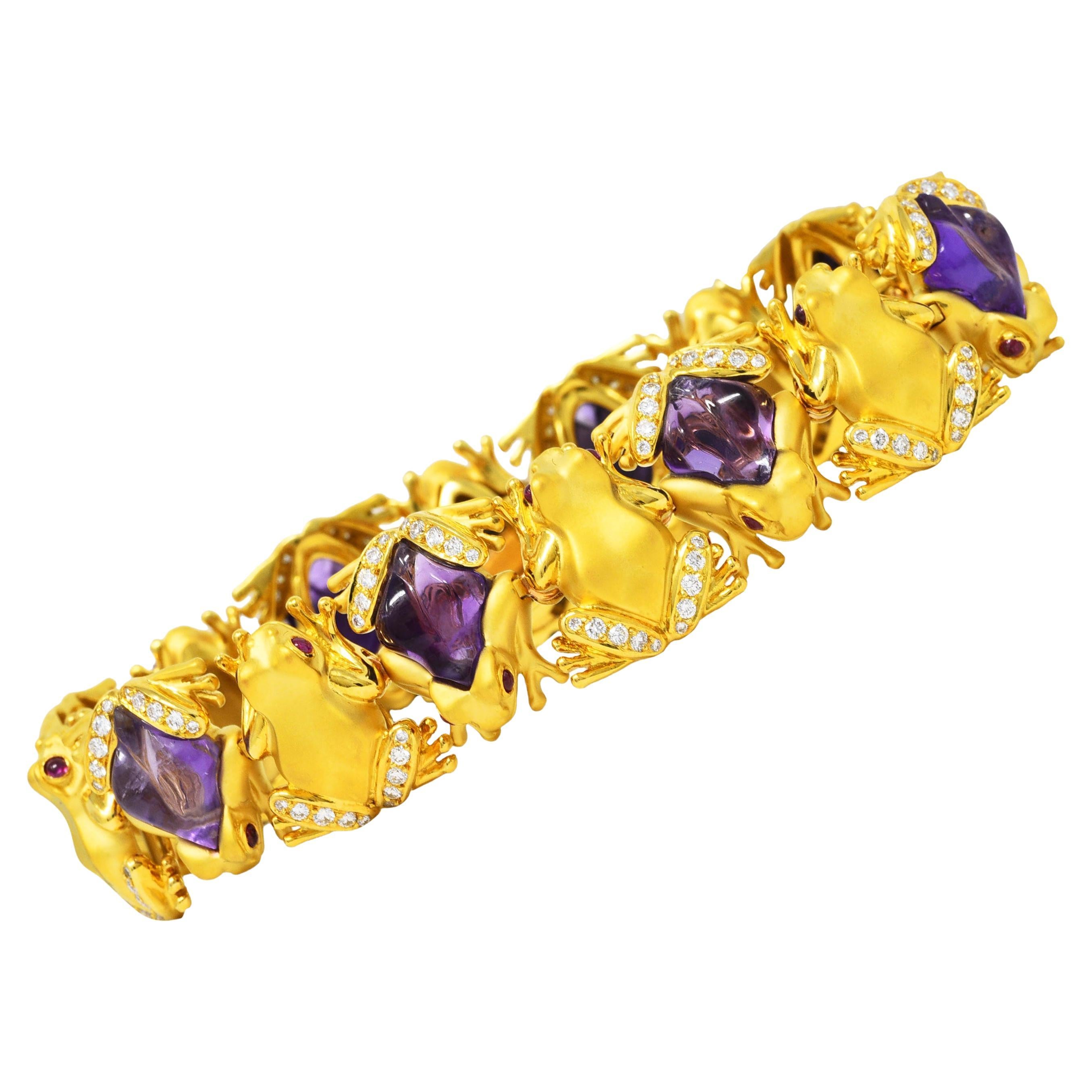 Carrera Y Carrera Amethyst Diamond Ruby 18 Karat Yellow Gold Musa Frog ...