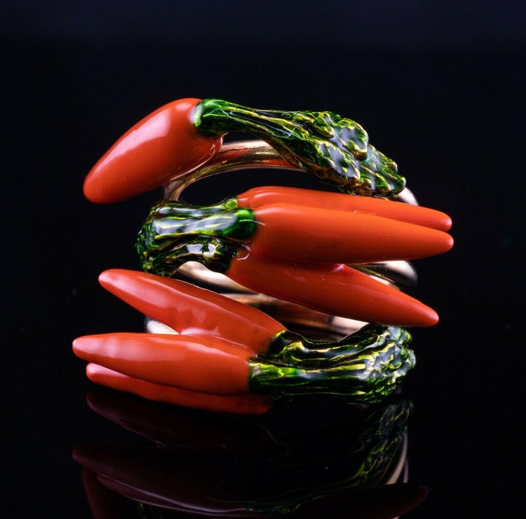 Carrots Enamel Ring 18K Gold Hallmarked Rare OOAK For Sale at 1stDibs