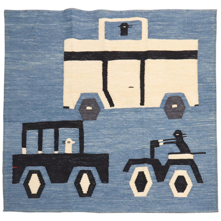 Cars and Motorcycle Vintage Persian Flat-Weave For Sale at 1stDibs