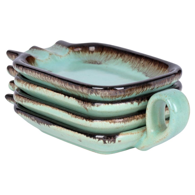 Carstens Tonnieshof German Mid-Century Green Glazed Ashtray Set For ...