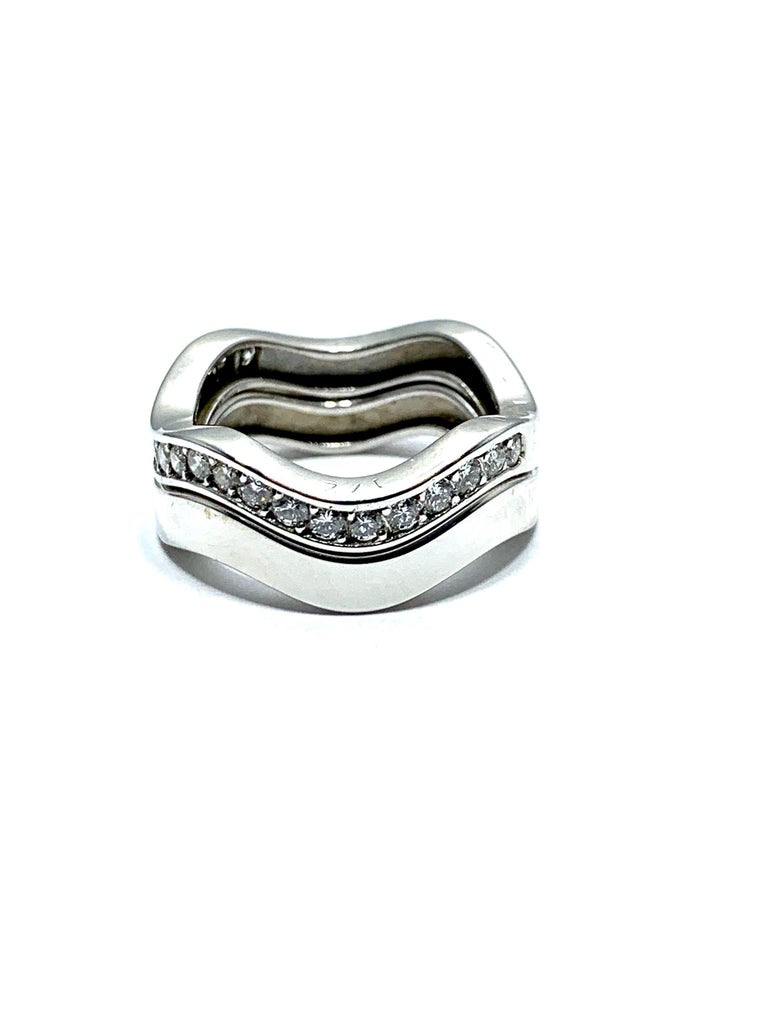 Cartier 0.60 Carat and 18 Karat White Gold Wave Bands For Sale at 1stDibs