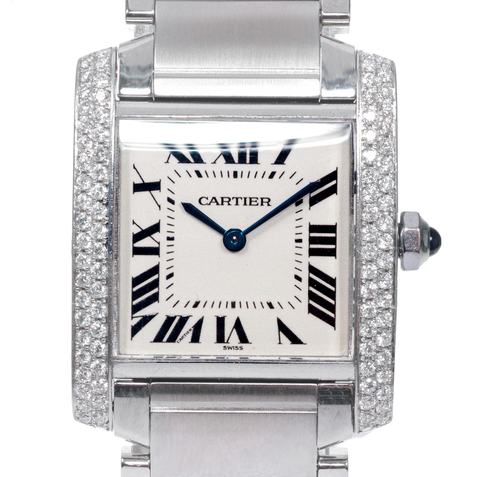 Cartier 1.25 Carat Diamond Bezel Stainless Steel Tank Francaise ...