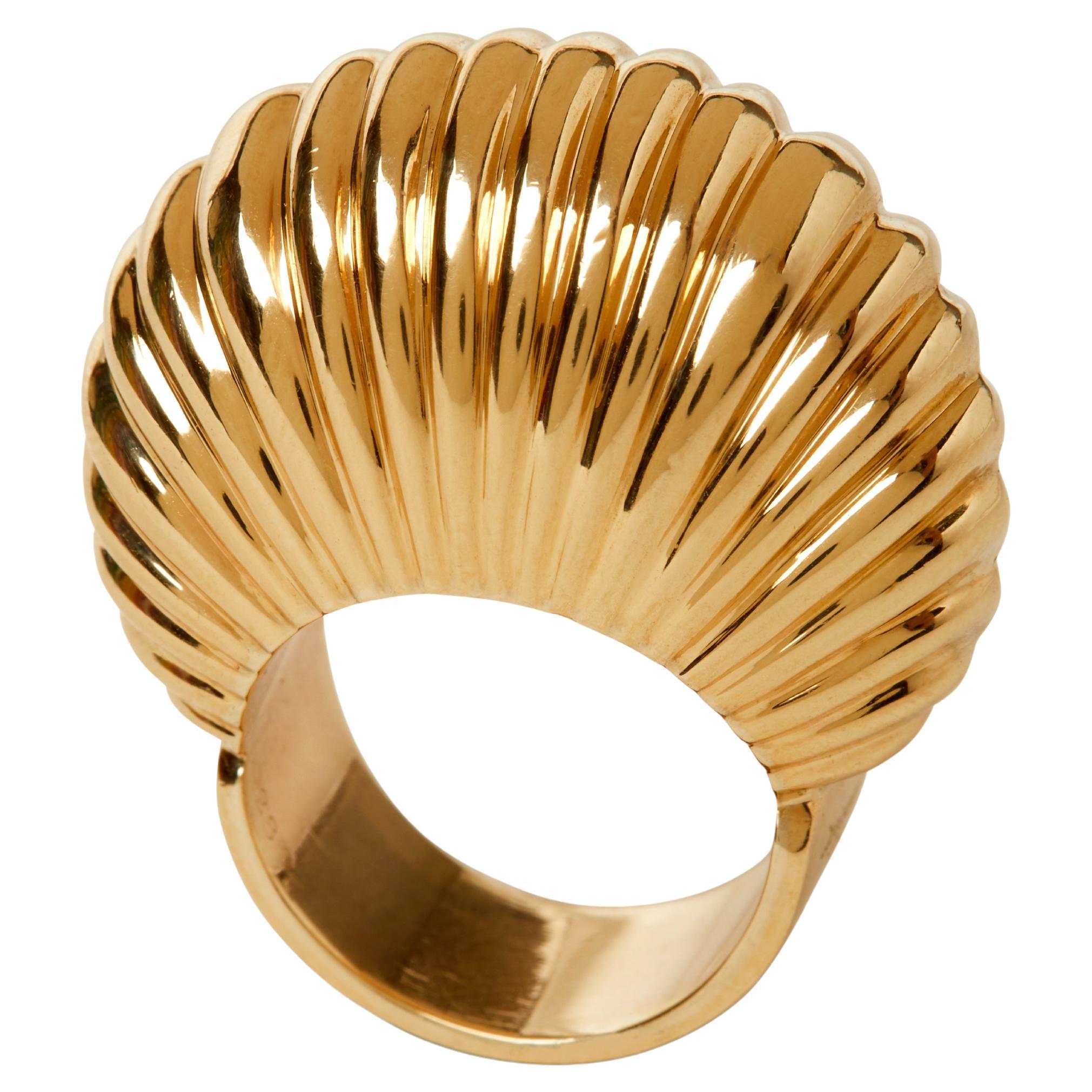 Cartier 14K Yellow Gold Reeded Dome Ring at 1stDibs