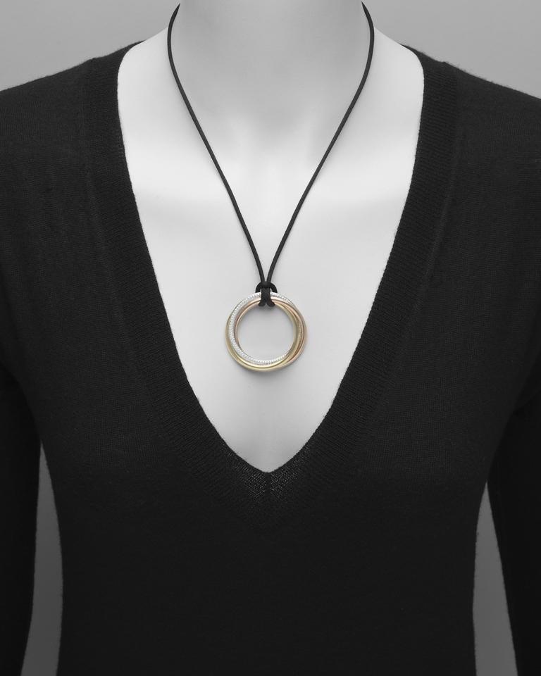 Cartier 18 Karat Gold Tri Color Trinity Pave Diamond Pendant on a Cord ...