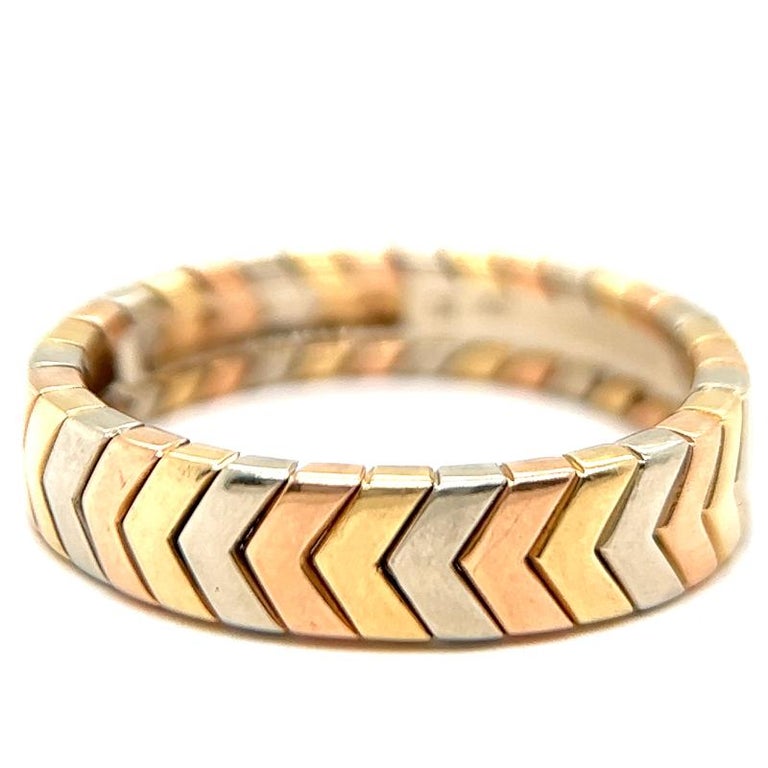 Cartier 18 Karat Gold Tricolor Chevron Band Ring For Sale at 1stDibs
