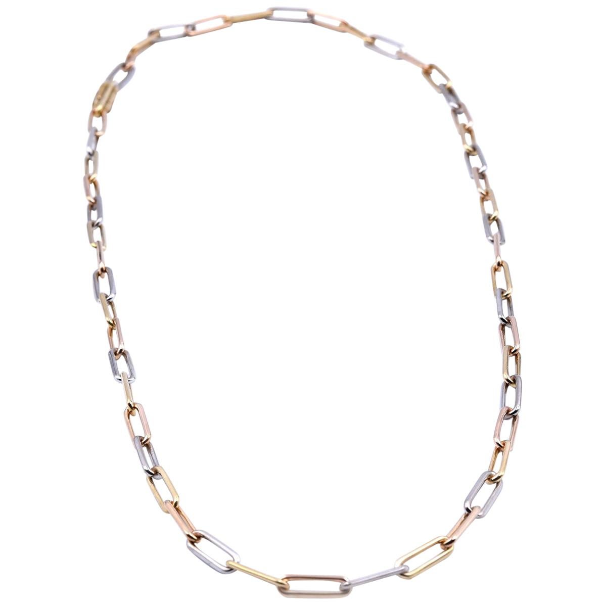 Cartier 18 Karat Tri-Tone “Santos de Cartier” Oval Link Necklace at ...