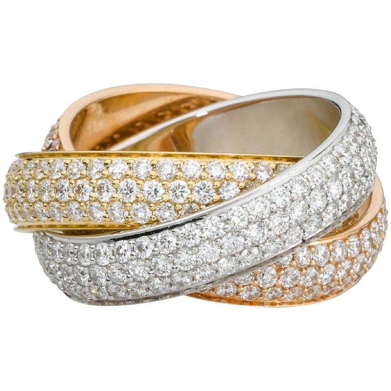 Cartier 18 Karat Trinity Large Model Diamond 4.64 Carat Ring For Sale ...