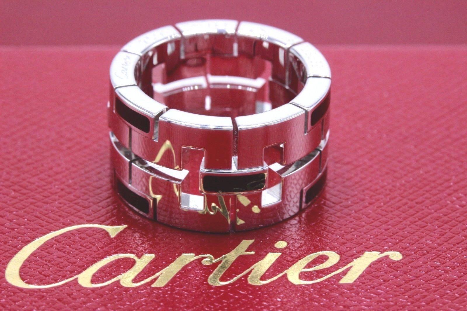 Cartier 18 Karat White Gold and Black Lacquar Ring Le Baiser Du Dragon ...