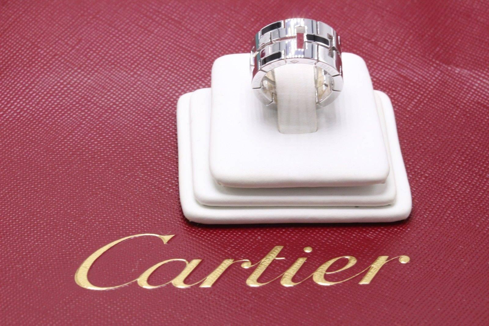 Cartier 18 Karat White Gold and Black Lacquar Ring Le Baiser Du Dragon ...