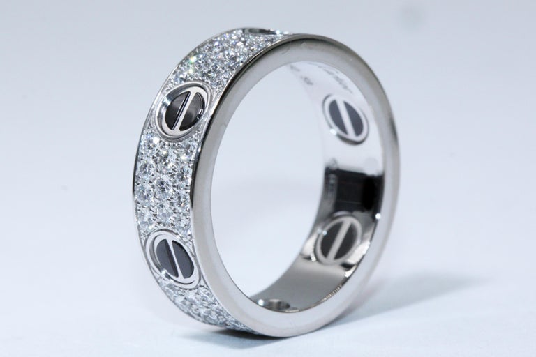 Cartier 18 Karat White Gold Ceramic Love Diamond-Paved Ring For Sale at ...