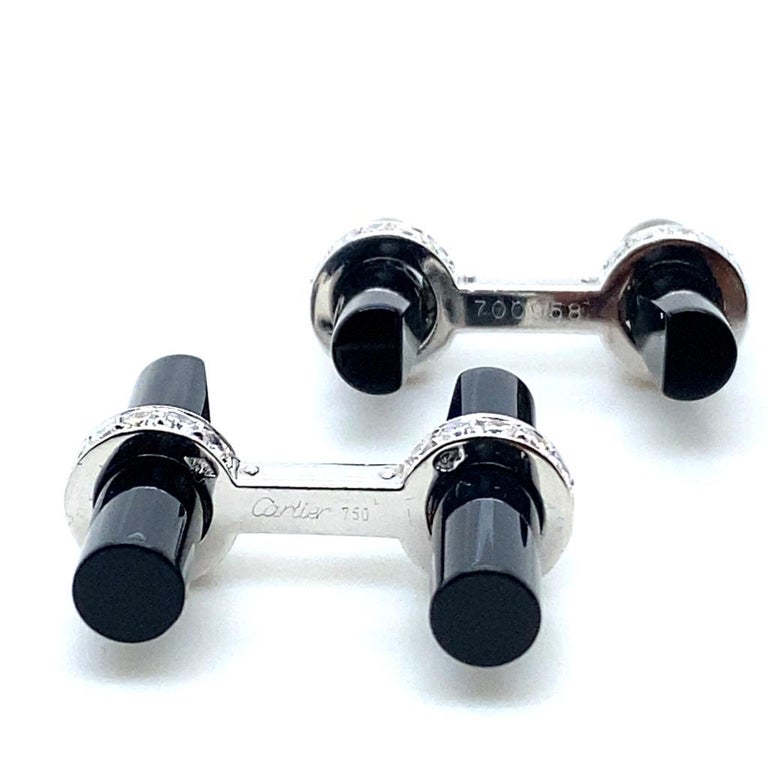 Cartier 18 Karat White Gold Onyx and Diamond T-Bar Cufflinks For Sale ...