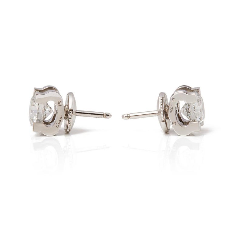 Cartier 18 Karat White Gold Round Cut Diamond C De Cartier Stud ...