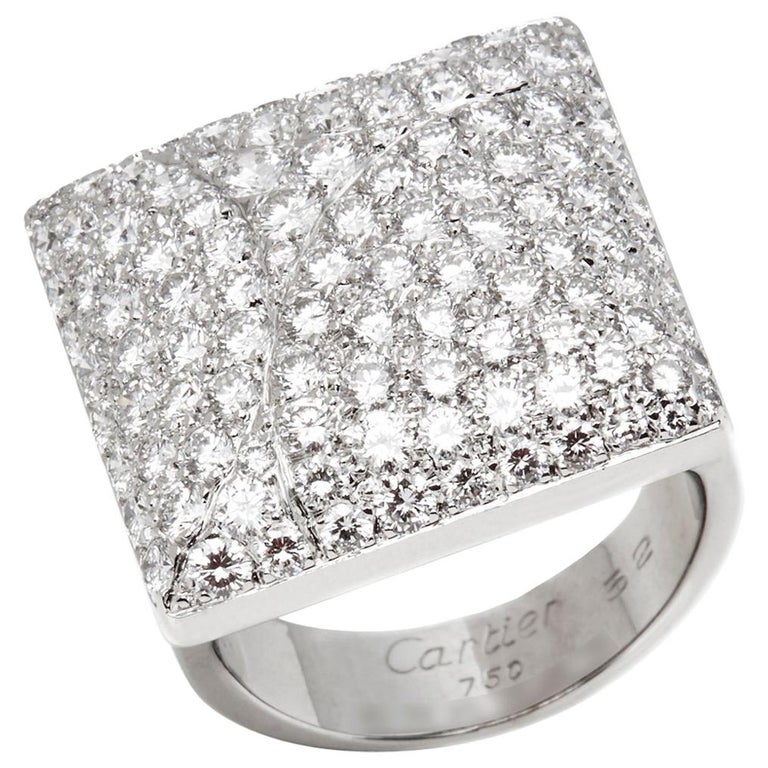 Cartier 18 Karat White Gold Round Cut Diamond Square Berlingot Cocktail ...