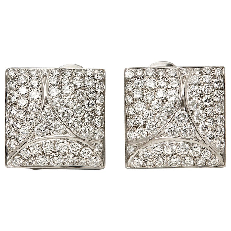 Cartier 18 Karat White Gold Round Cut Diamond Square Berlingot Earrings ...