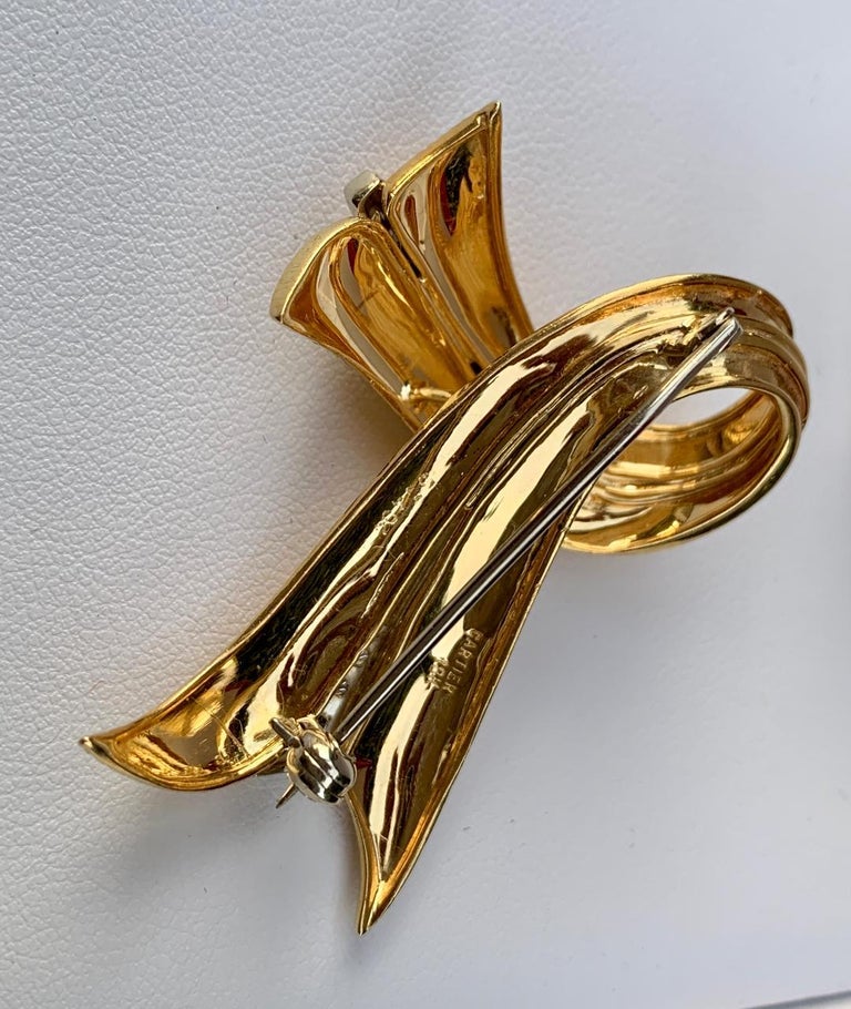 Cartier 18 Karat Yellow Gold and Diamond Textured Bow Ribbon Design ...