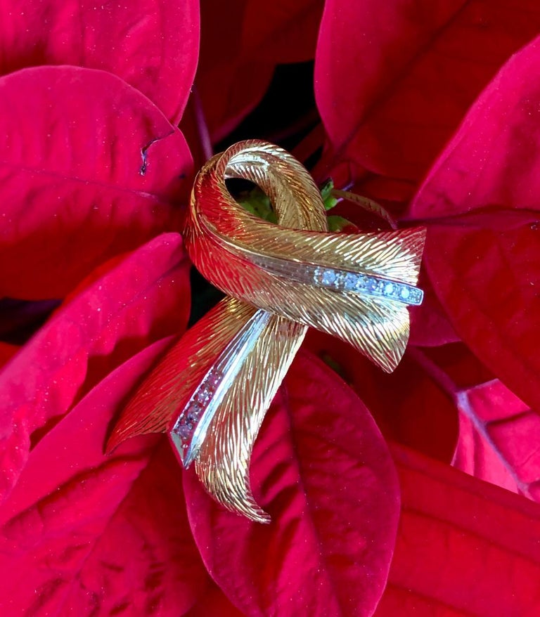 Cartier 18 Karat Yellow Gold and Diamond Textured Bow Ribbon Design ...
