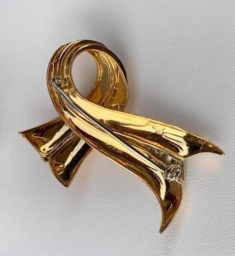 Cartier 18 Karat Yellow Gold and Diamond Textured Bow Ribbon Design ...