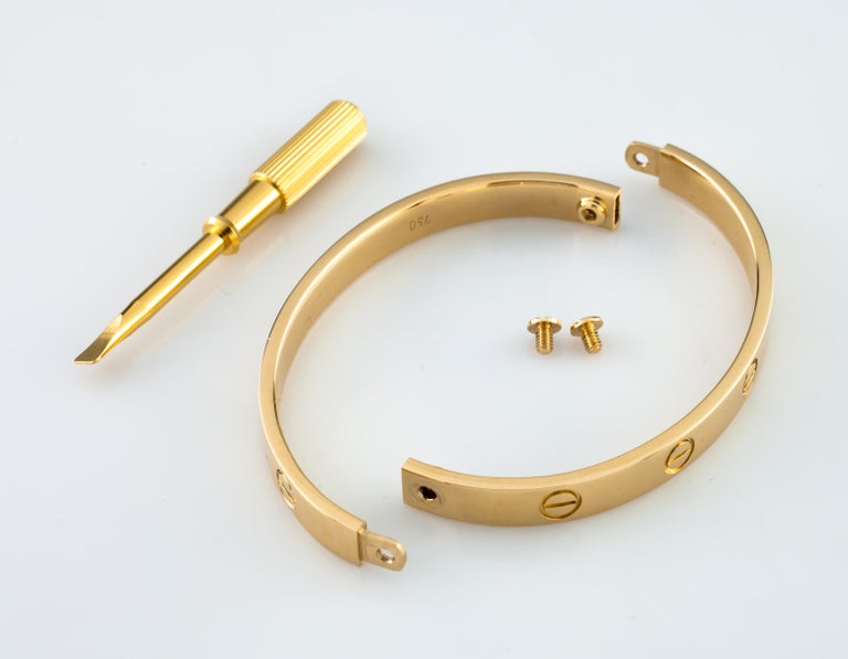 Cartier 18 Karat Yellow Gold Love Bracelet with Screwdriver and Pouch ...