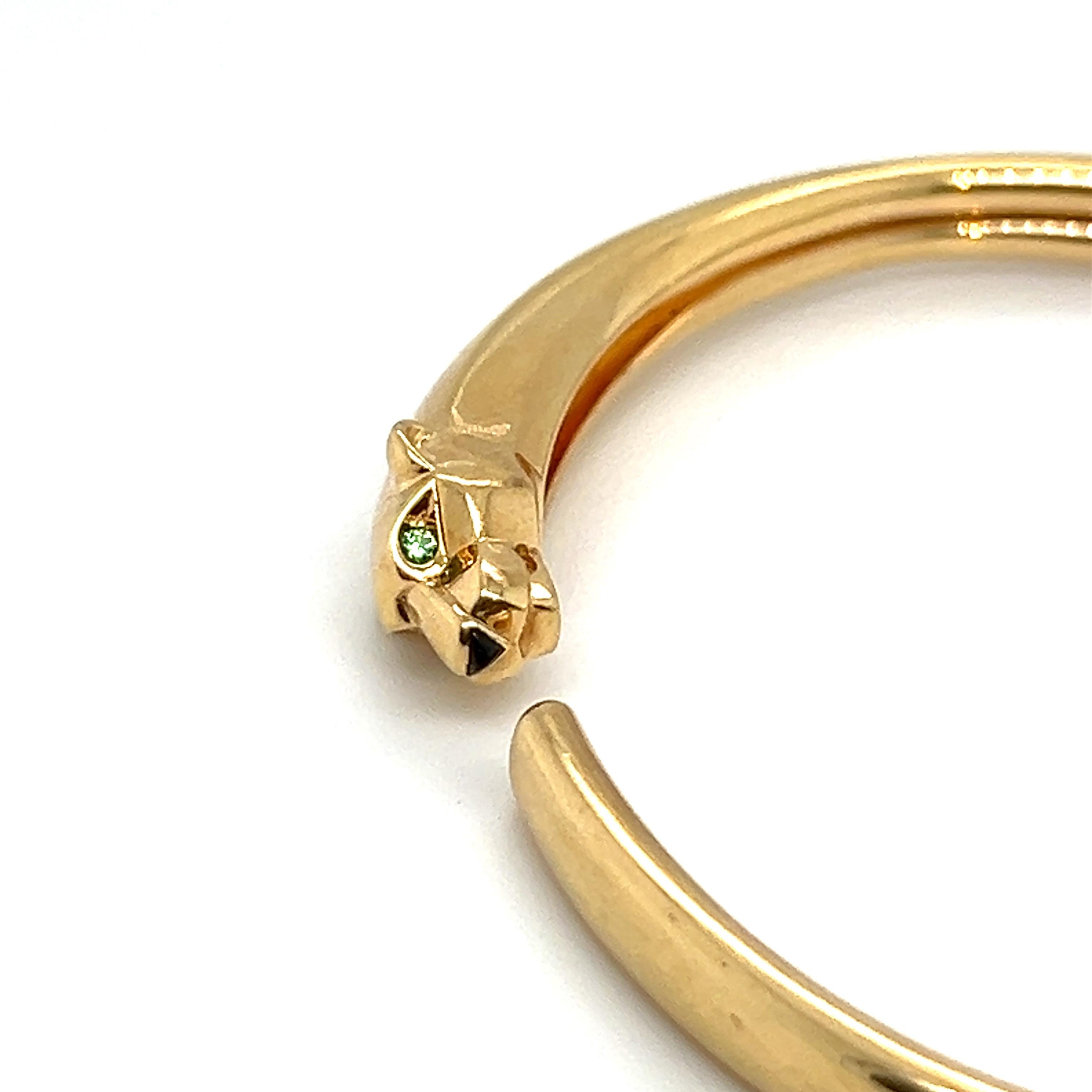 Cartier 18 Karat Yellow Gold Tsavorite and Onyx Panther Bangle For Sale ...