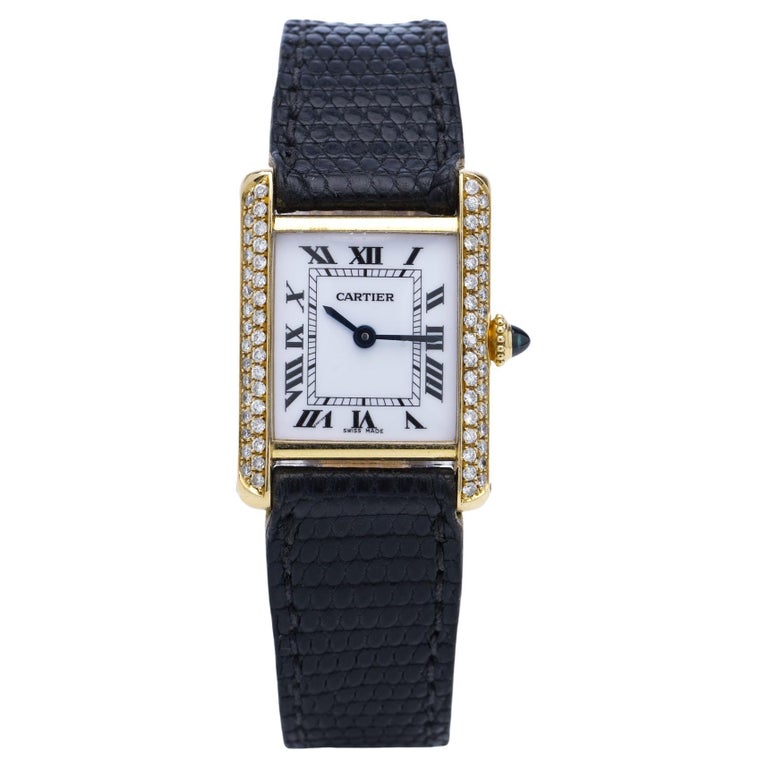 Cartier 18 Karat Yellow Gold Mechanical Tank with Diamond Dial For Sale ...