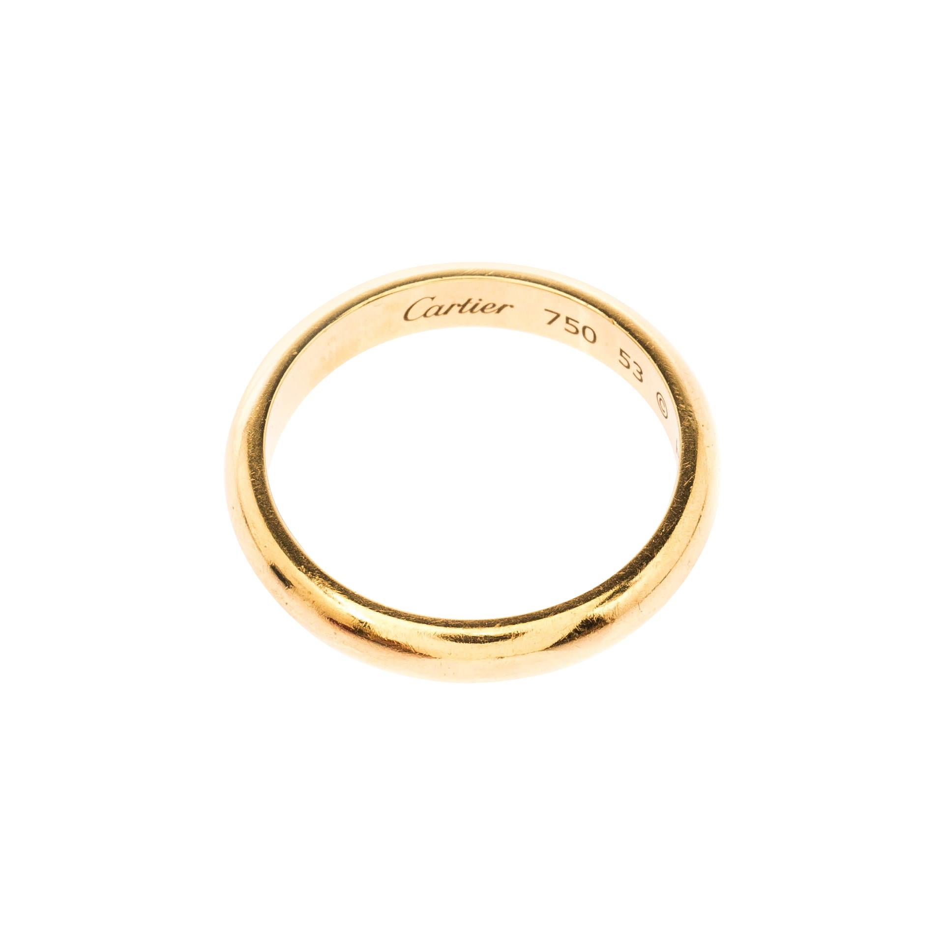 Cartier 1895 Wedding 18k Yellow Gold Band Ring Size 53 For Sale at ...