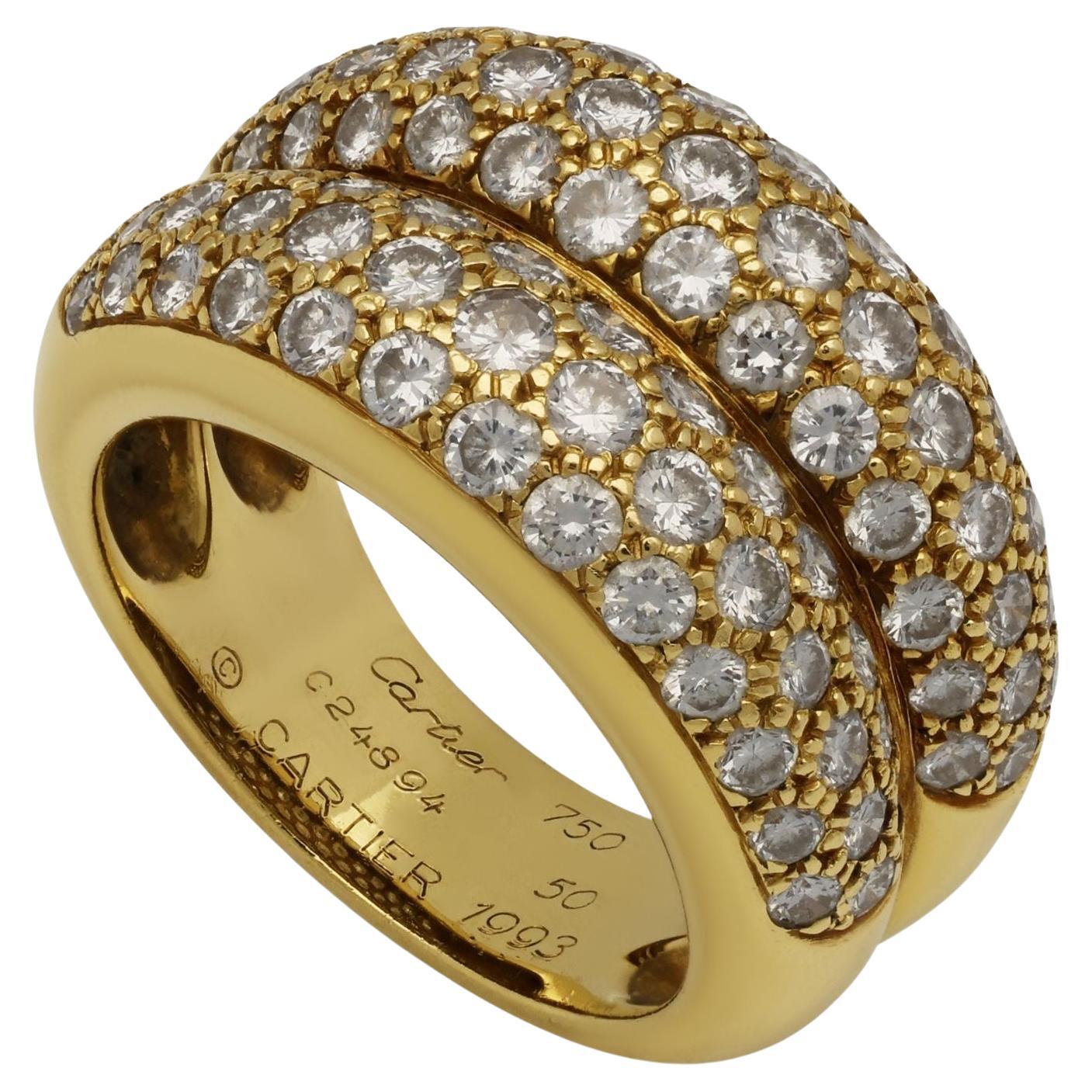 Cartier 18ct Gold And Pavé Diamond Double Row Ring 1993 For Sale at 1stDibs