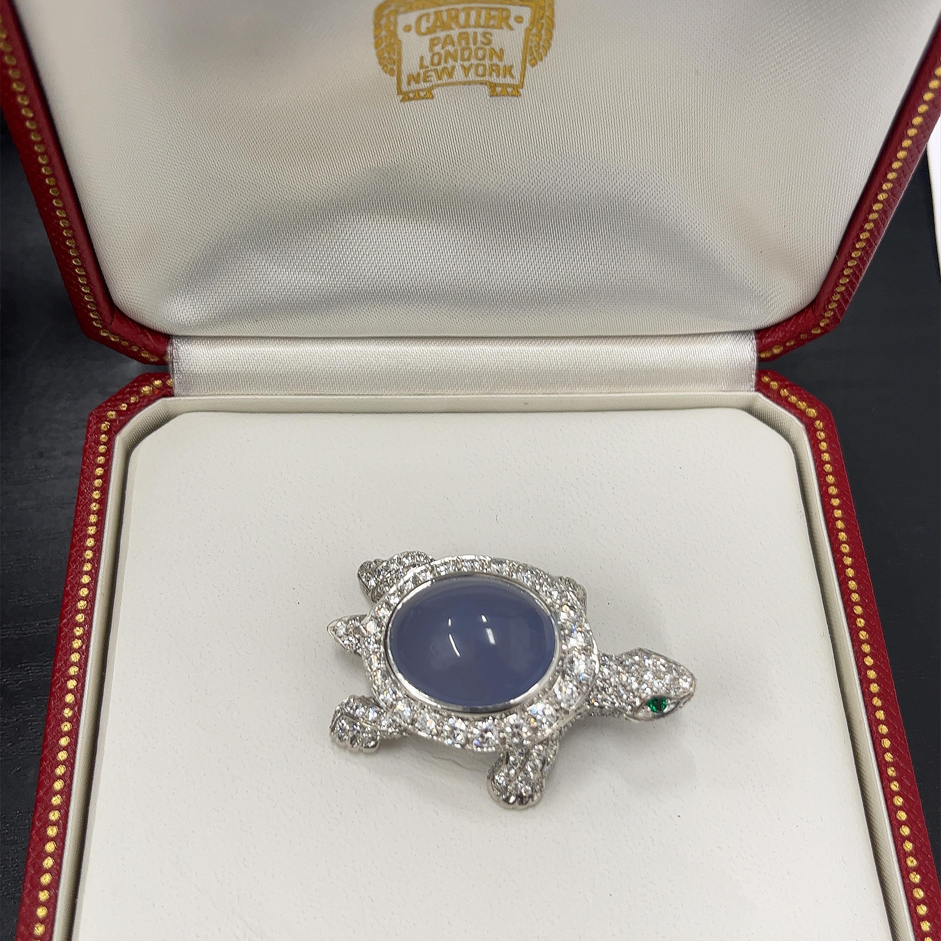 Cartier 18ct White Gold Diamond Chalcedony Turtle Brooch For Sale at ...